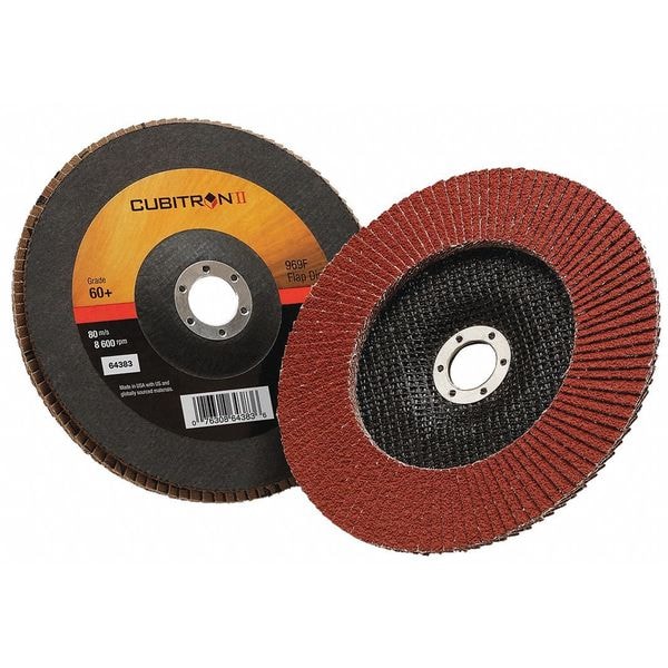 3M Cubitron Flap Disc, Type 27, 7" dia., 60 Grit 7100104948 | Zoro