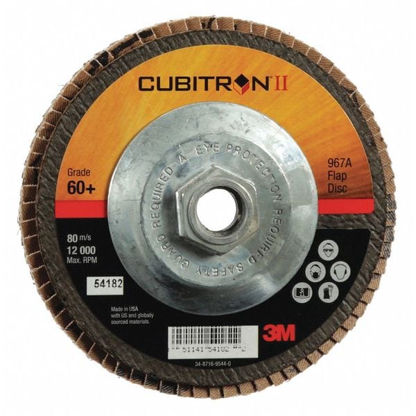 3M Cubitron Flap Disc, Type 27, 5" dia., 60 Grit 7100049201 | Zoro