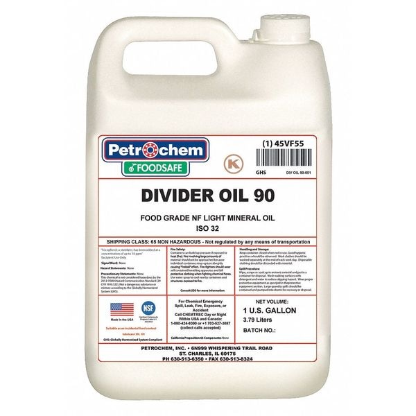 Petrochem Food Grade Divider Oil 90, 1 Gal. DIVIDER OIL 90-001 | Zoro