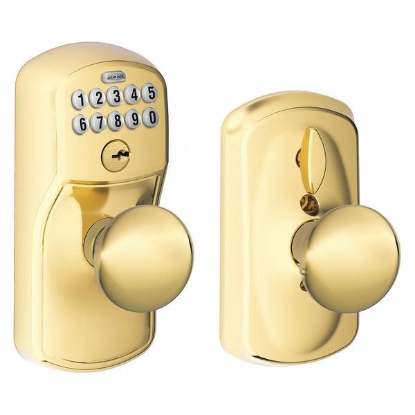 Schlage Residential Push Button Lockset, Knob, Bright Brass FE595 PLY505PLY | Zoro