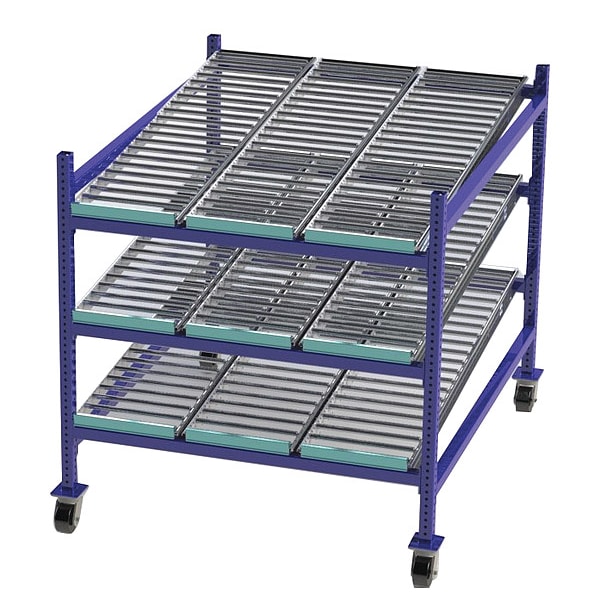 Unex Flow Cell Mobile Gravity Flow Rack, 60 in D, 48 in W, 3 Shelves, Blue FCM99SR48603 | Zoro