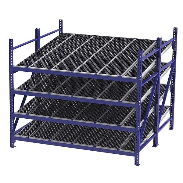 Unex Roller Rack Starter Gravity Flow Rack, 96 in D, 96 in W, 4 Shelves ...