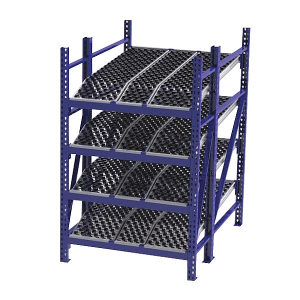 Unex Roller Rack Starter Gravity Flow Rack, 72 in D, 48 in W, 4 Shelves ...