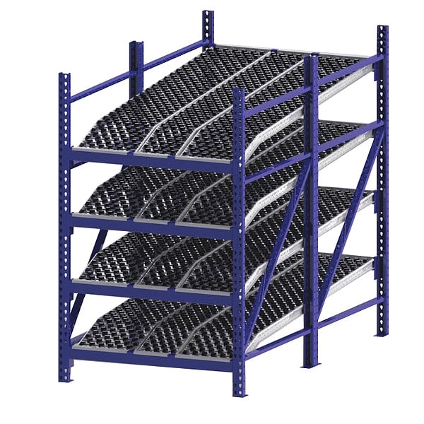 Unex Roller Rack Starter Gravity Flow Rack, 96 in D, 48 in W, 4 Shelves ...