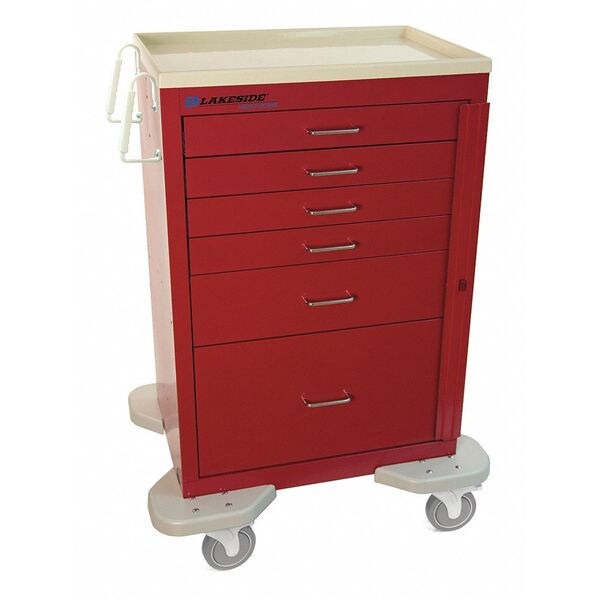 Lakeside Medical Cart, 6 Drawers w/Breakaway Lock, Red Cabinet C-630-B ...