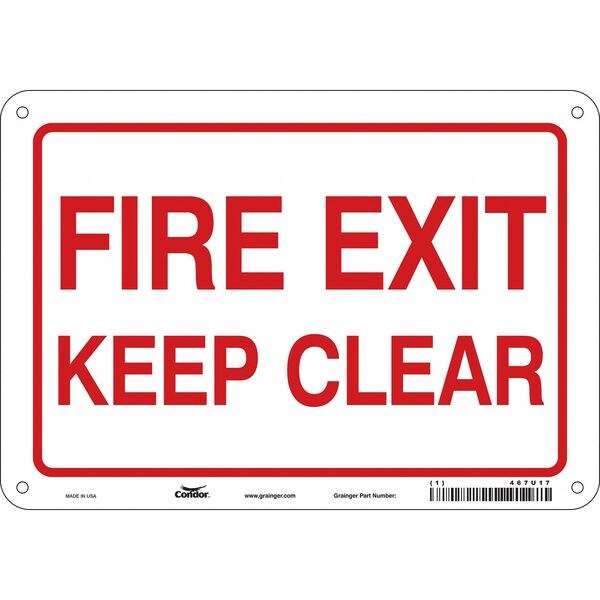 Condor Safety Sign Emergency Exit, Fiberglass, 10 in W, 7 in H, FIRE ...