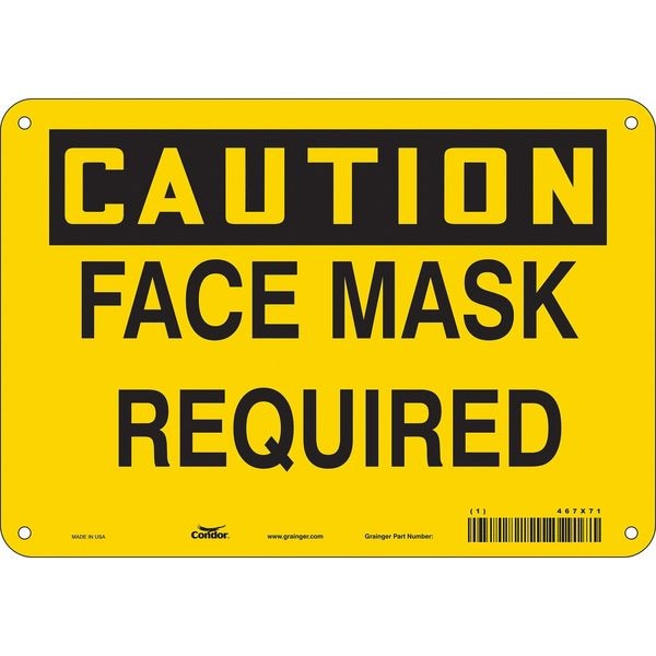 Condor Face Mask Required Sign, 10" W x 7" H, English, Plastic, Yellow ...