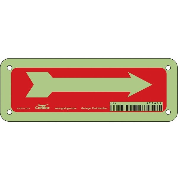 Condor Directional Arrow Sign, No Text, 7" W, 2-1/2" H, Plastic, Red ...