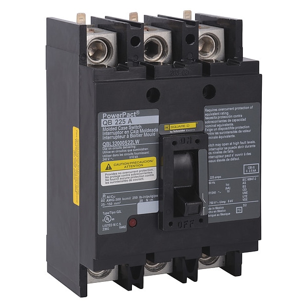 SQUARE D 225, 3 pole Molded Case Circuit Breaker, QB, 240VAC ...