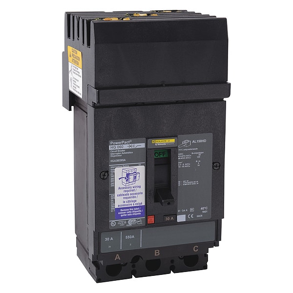 SQUARE D 35A, 3 pole Molded Case Circuit Breaker, HGA, 600V AC, - HGA36035