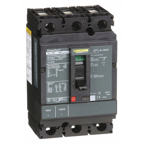 SQUARE D 100A, 3 pole Molded Case Circuit Breaker, POWERPACT H, 600V AC ...