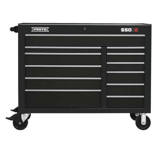 Proto 550S Rolling Tool Cabinet, 12 Drawer, Gloss Black, Steel, 50 in W ...