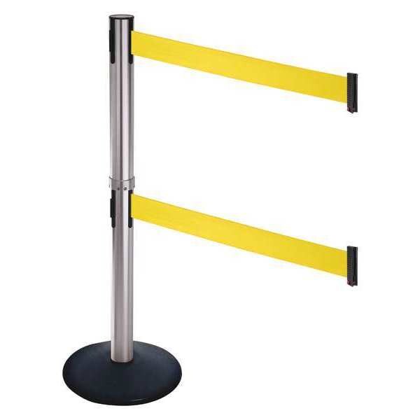 Retracta-Belt Barrier Post, Satin SS, Ylw Belt, 2 Belts 331DSA-YW | Zoro