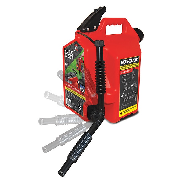 Surecan Gas Can, HDPE, 5 gal, Flexible Rotating Nozzle, Self Venting ...