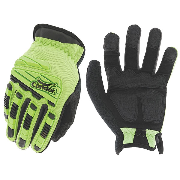 Condor Hi-Vis Mechanics Impact Gloves, L, Green, Polyester 488C56 | Zoro