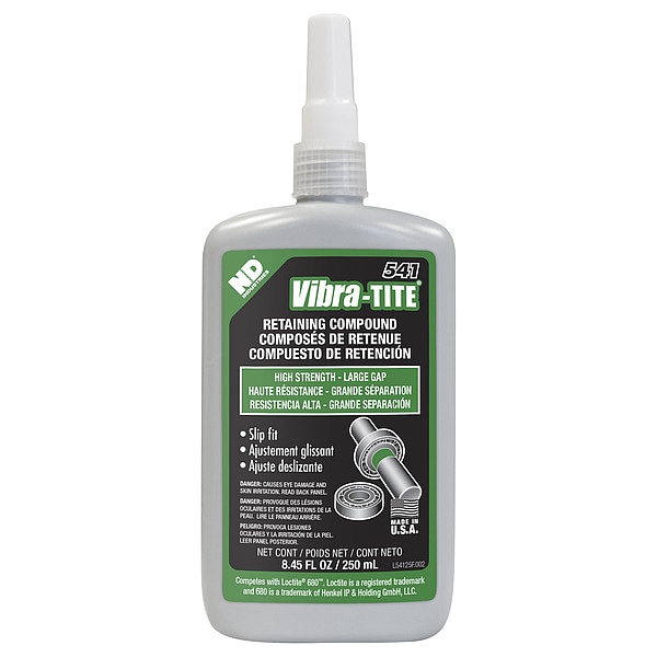 Vibra-Tite Retaining Compound, 541 Series, Green, Liquid, 250mL, Bottle ...