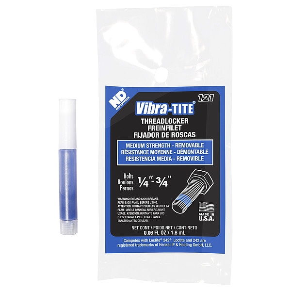 Vibra-Tite Threadlocker, VIBRA-TITE 121, Blue, Medium Strength, Liquid ...