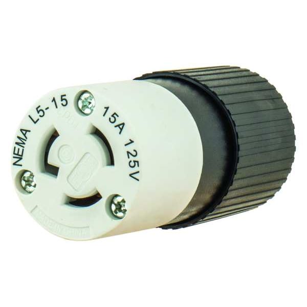 Bryant Locking Connector, L5-15R, 15 A, 125V AC, Single Phase, 2 Pole ...