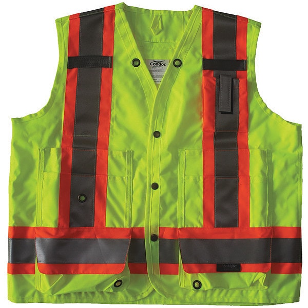 Condor Safety Vest, Yellow/Green, L, Snap 491T23 | Zoro