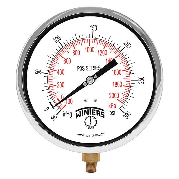 Winters Compound Gauge, -30 to 0 to 300 psi, 1/4 in MNPT P3S6082 | Zoro