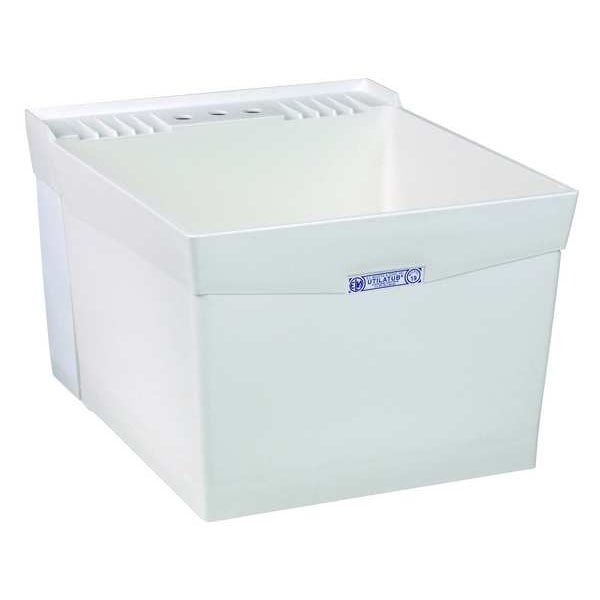 Mustee Wall Mount Laundry Tub, 34 in H, 20 in W, 24 in L, 3 Faucet ...