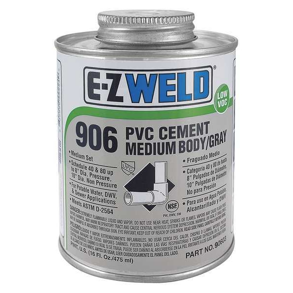 Ez Weld Cement, 8 Oz, Gray, PVC, Medium Body Gray 20602 | Zoro