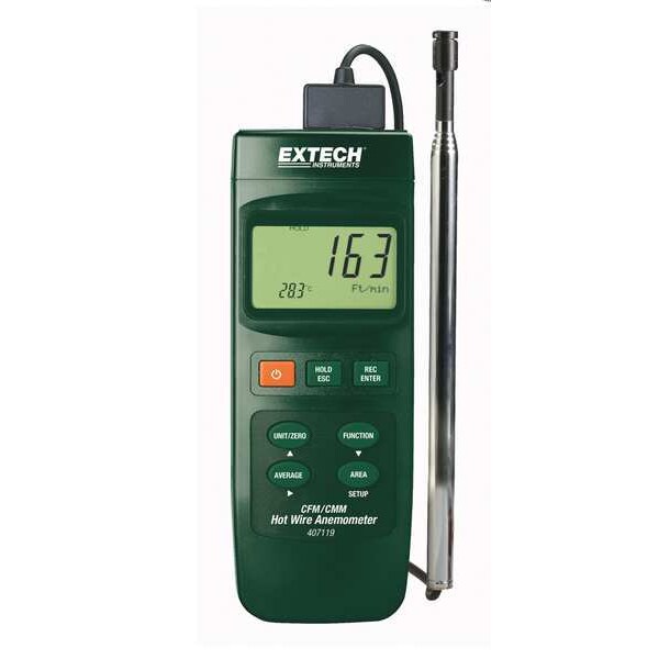 Extech Anemometer, 40 to 3346 fpm, NIST 407119-NIST | Zoro