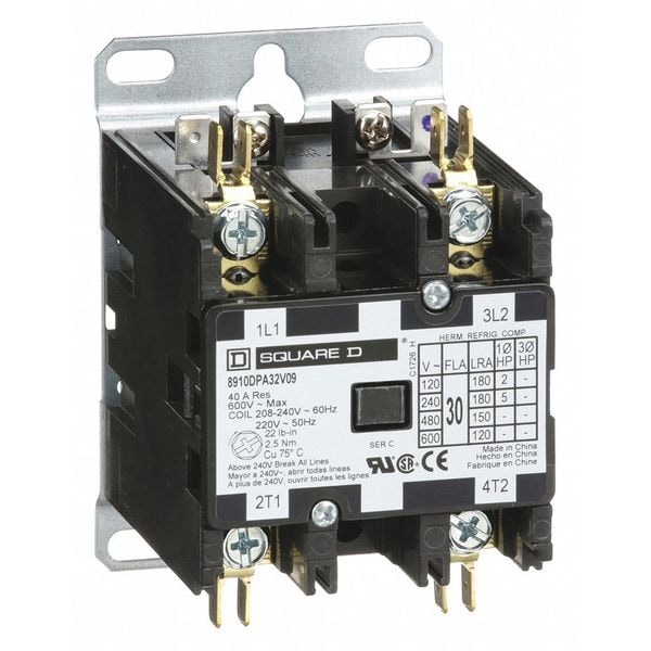 Square D Definite Purpose Magnetic Contactor, 208V-240V AC, 2 P, Non ...