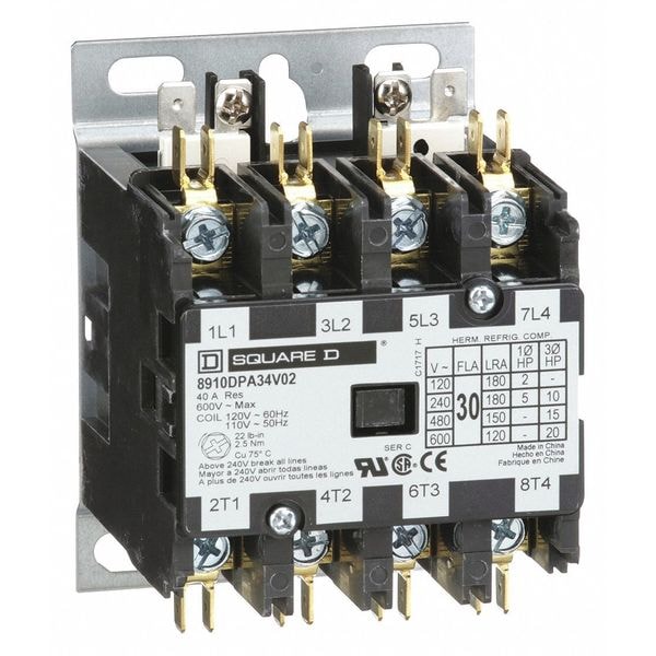 Square D Definite Purpose Magnetic Contactor, 120V AC, 4 P, Non ...