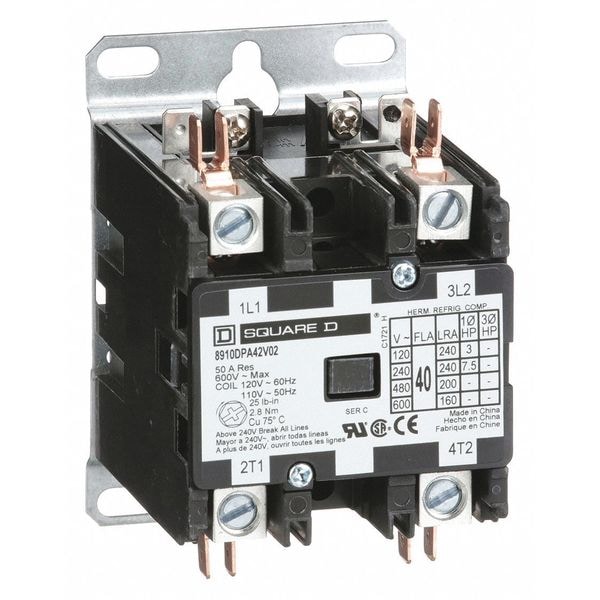 Square D Definite Purpose Magnetic Contactor, 120V AC, 2 P, Non ...