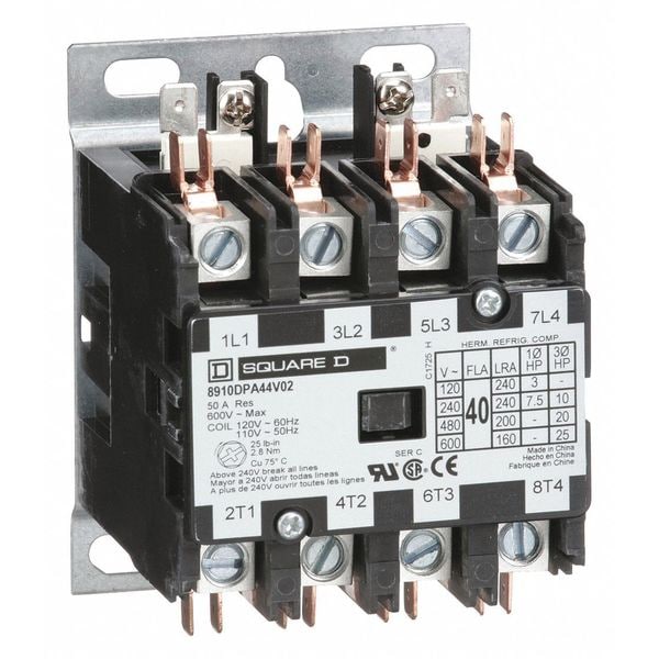 Square D Definite Purpose Magnetic Contactor, 120V AC, 4 P, Non ...