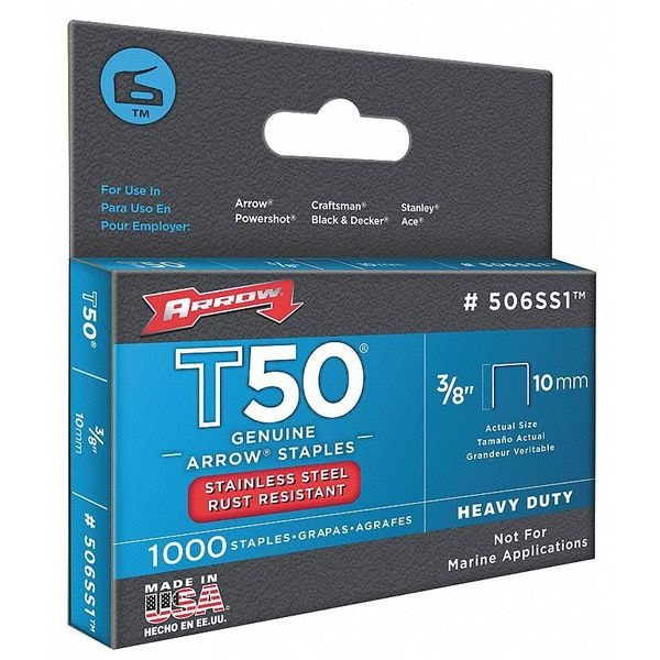 ARROW FASTENER T50 3/8" x 3/8" Heavy Duty Staples: 18 ga, Plain ...