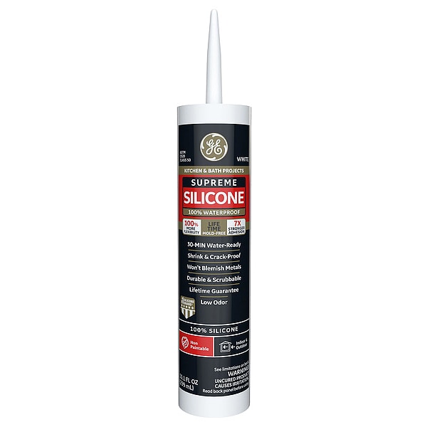 Ge Silicone Sealant, 10 oz, Cartridge, White, Silicone Base, Supreme ...