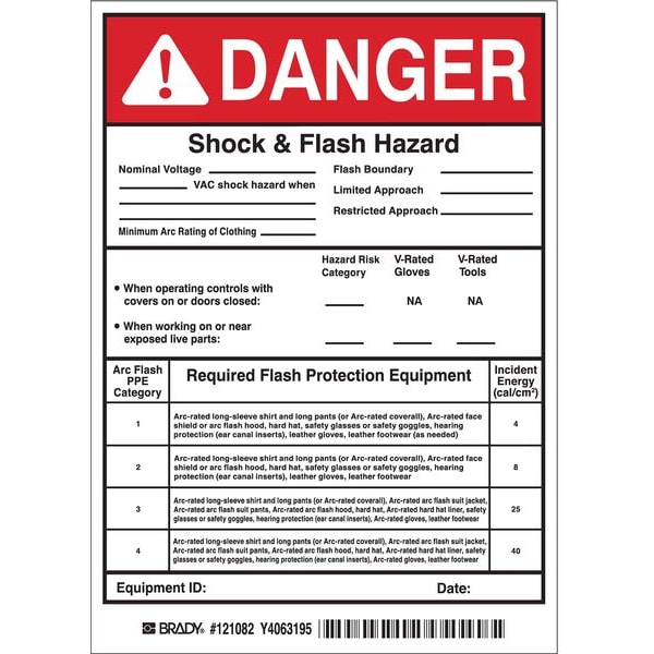 Brady Arc Flash Protection Label, 7 In. H, PK5 121082 | Zoro