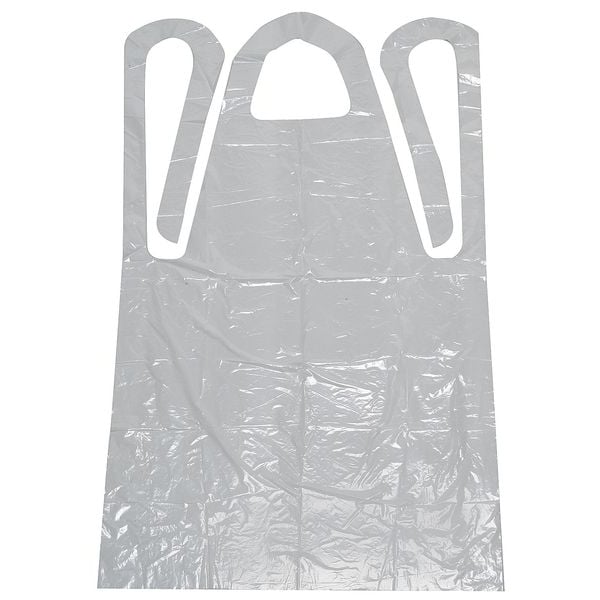 Condor Disposable Apron, Polyethylene, Seamless, 1 mil, 42 in, White ...