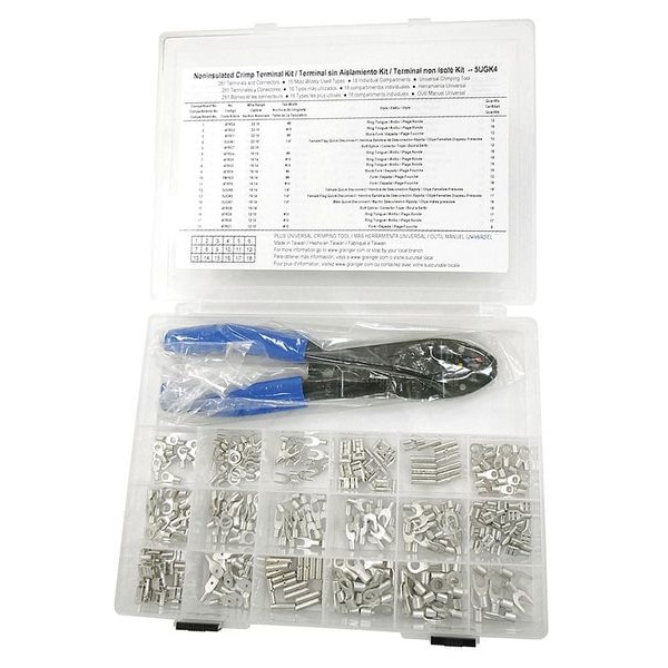 Power First Non-Insulated Wire Terminal Kit 282 Piece w/Tool 5UGK4 | Zoro