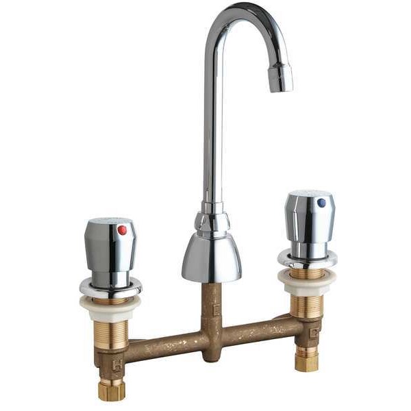 Chicago Faucet Metering 8" Mount, 3 Hole Gooseneck Bathroom Faucet ...