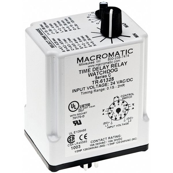 Macromatic Time Delay Relay, 24VAC/DC, 10A, DPDT TR-61328 | Zoro