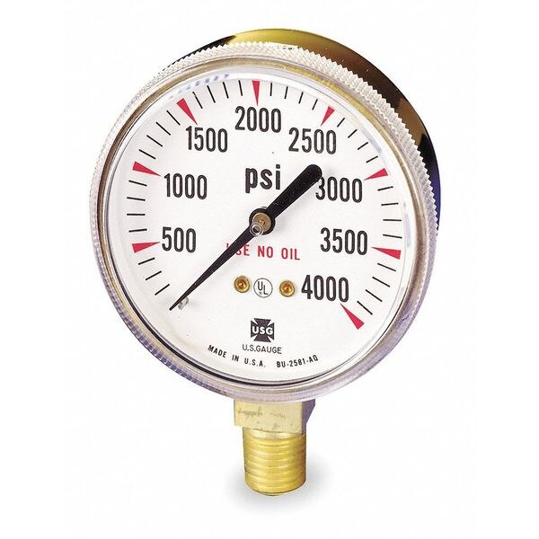 U.S. Gauge Pressure Gauge, 0 to 4000 psi, 1/4" MNPT, Steel, Gold 607K ...