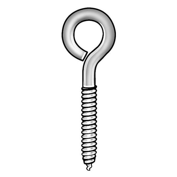 Zoro Select Eye Wood Screw Without Shoulder, 3/8"-16, 3 in Shank, 3/4 ...