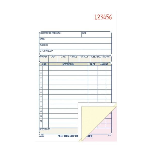 Adams Business Forms Book, Carbonless, Sales Form TC4705 | Zoro