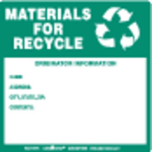 Labelmaster Materials for Recycle Label, OrigPV, Pk100 RECY79VS | Zoro