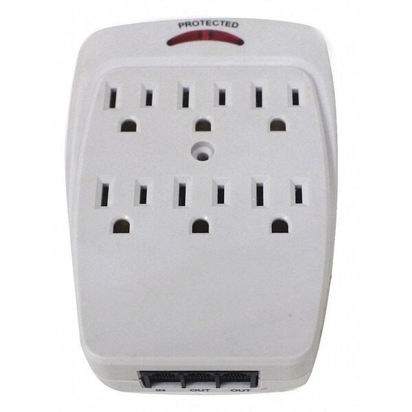 Power First Surge Protector Plug Adapter, 6 Outlet(s) 5-15P, White ...
