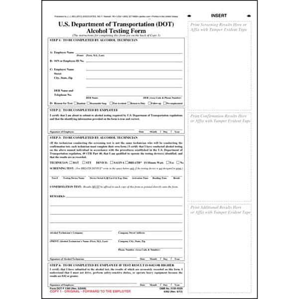 Jj Keller US DOT Alcohol Testing Form, White, PK10 6362 | Zoro