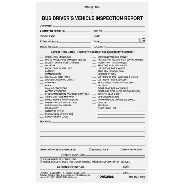 Jj Keller 902 $3.96 Bus Driver Vehicle Inspection Report | Zoro.com