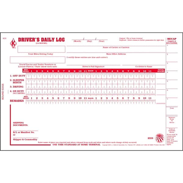 Jj Keller Detailed Driver Logbook, With Carbon 8559 | Zoro