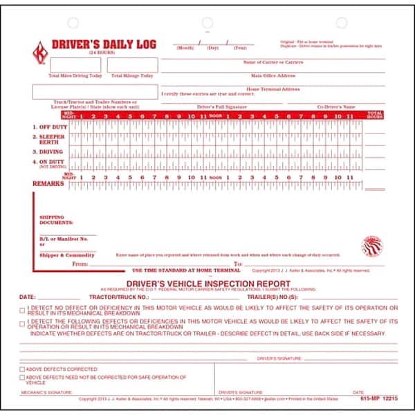 Jj Keller Midsize Drivers Logbook, Driver's Daily Log Book, Carbonless, English, 2-Ply, 31 PK ...