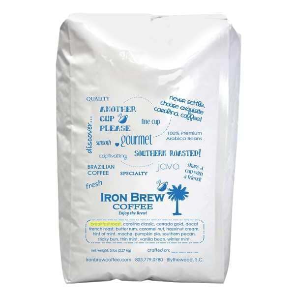 Iron Brew Coffee, Sticky Bun, Bag, Caffeinated, Whole Bean, 5 lb C ...