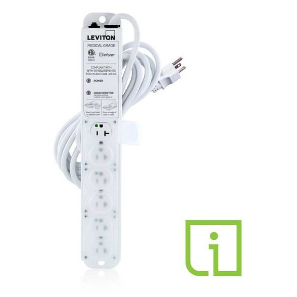 Leviton Outlet Strip, 6 -Outlet 5-20P, 15 ft., White 53C6M-2N5 | Zoro