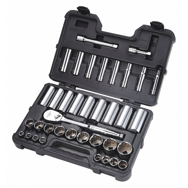 WESTWARD 1/2" Socket Set, SAE, 37 Piece, 3/8 in to 1 3/8 in, Chrome ...